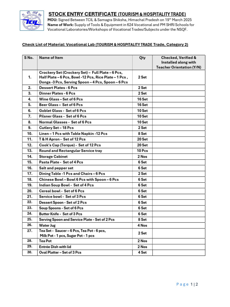 Stock Entry Certificate Tourism Cat2 Nw | PDF | Tableware | Foods