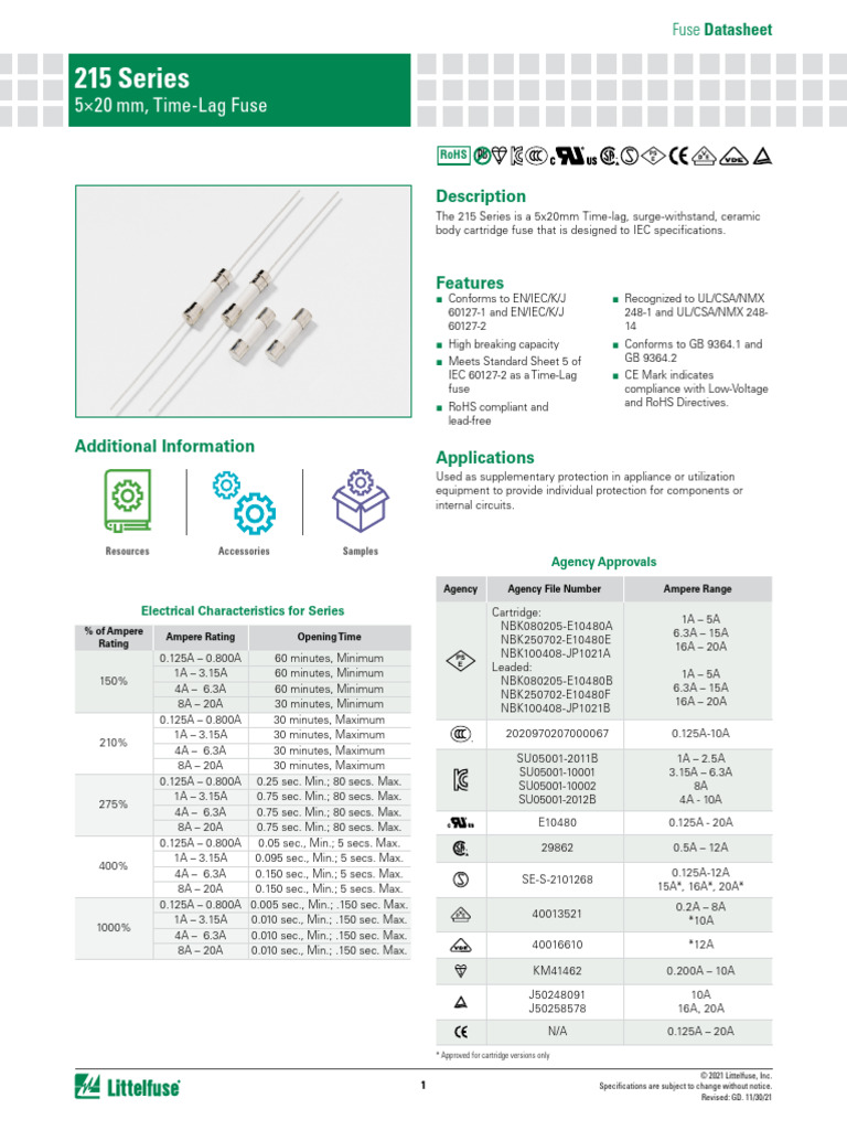 215 Series Time-Lag Fuse Datasheet | PDF | Mechanical Engineering ...