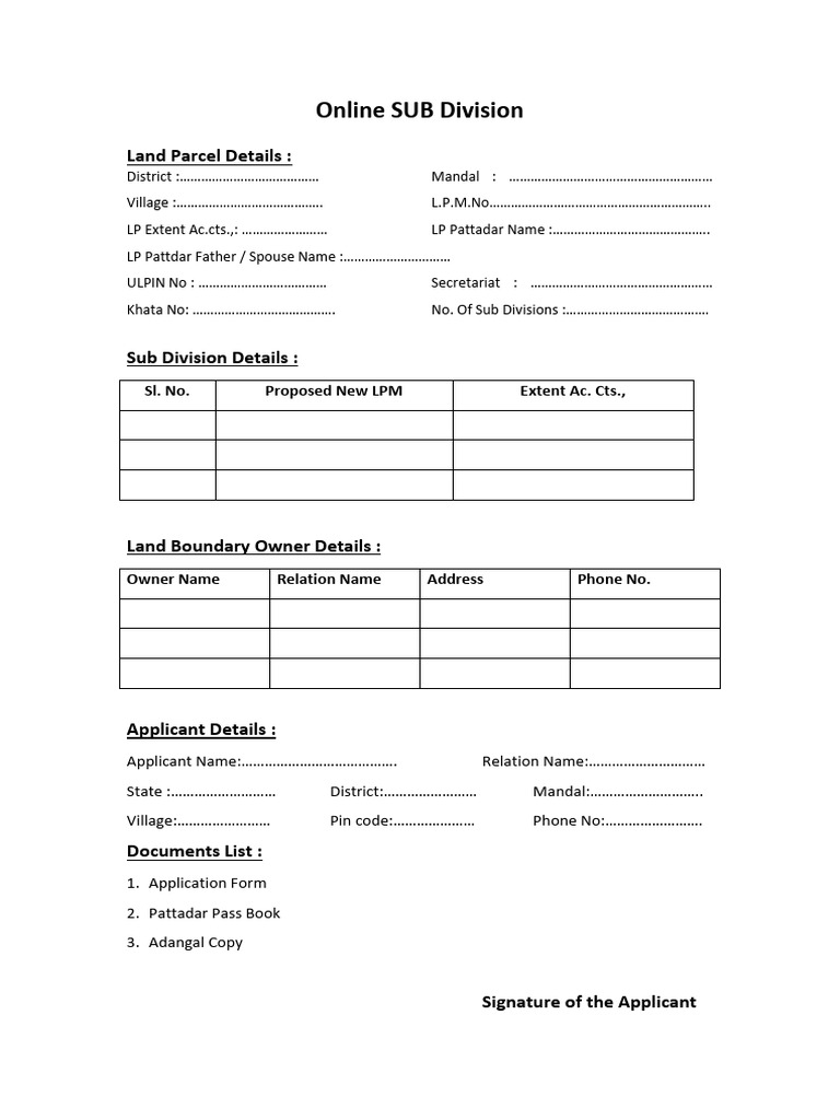 Online SUB Division Application | PDF