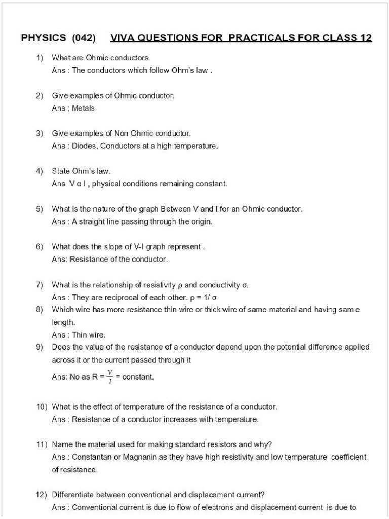 Physics Viva Questions | PDF