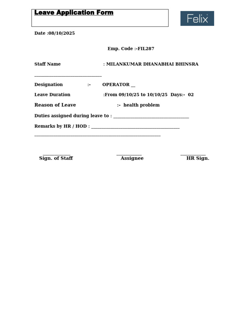 Copy of Leave Application Form | PDF