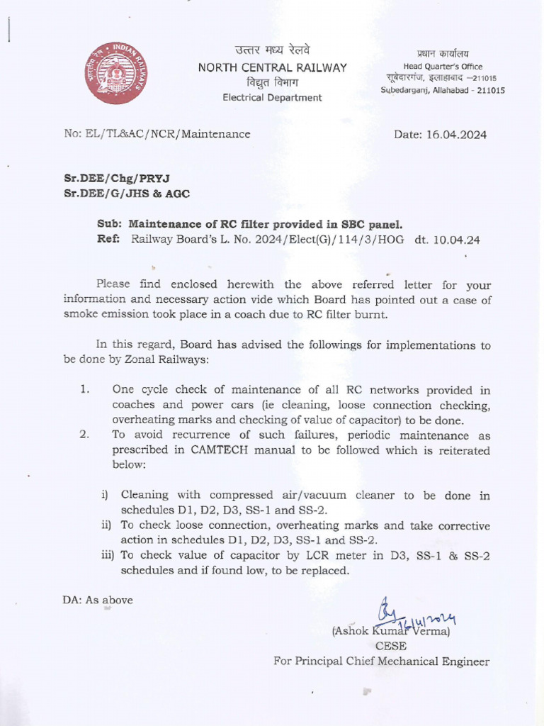 Maintenance of RC Filter of SBC Panel | PDF