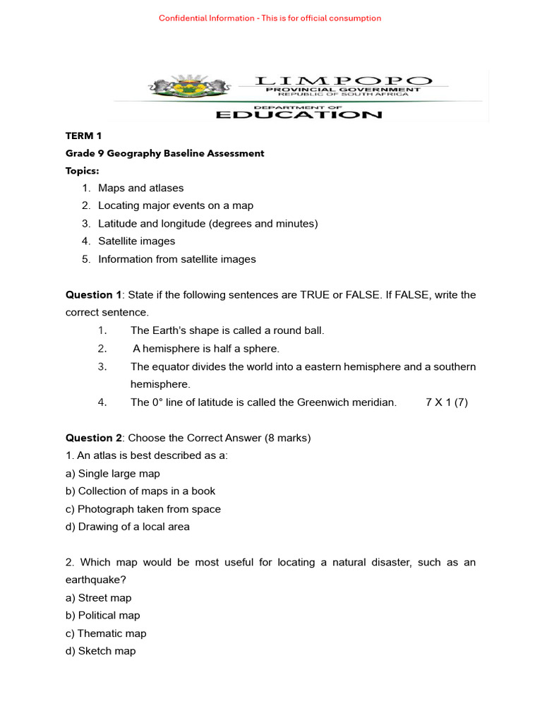 Grade 9 Geography Assessment Guide | PDF | Latitude | Physical Geography