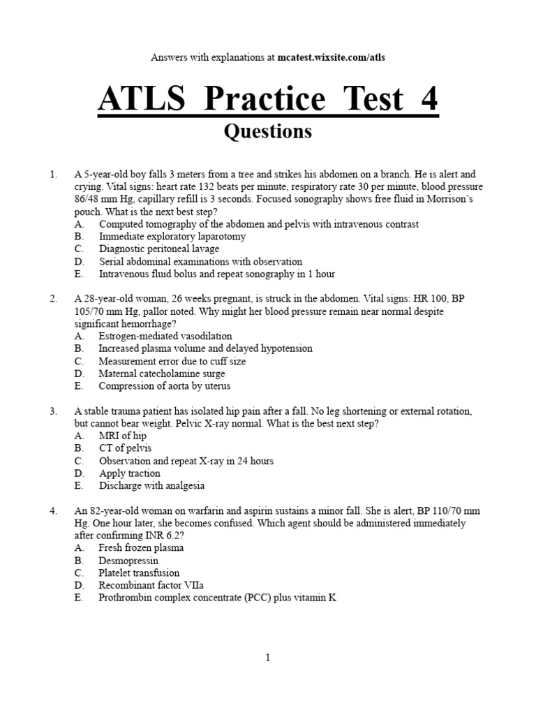 ATLS Practice Test Questions and Answers | PDF | Major Trauma | Thorax