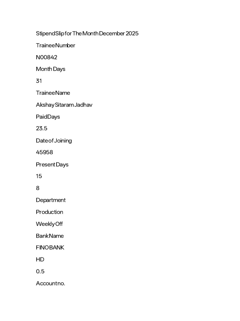 December 2025 Stipend Report for Trainee | PDF