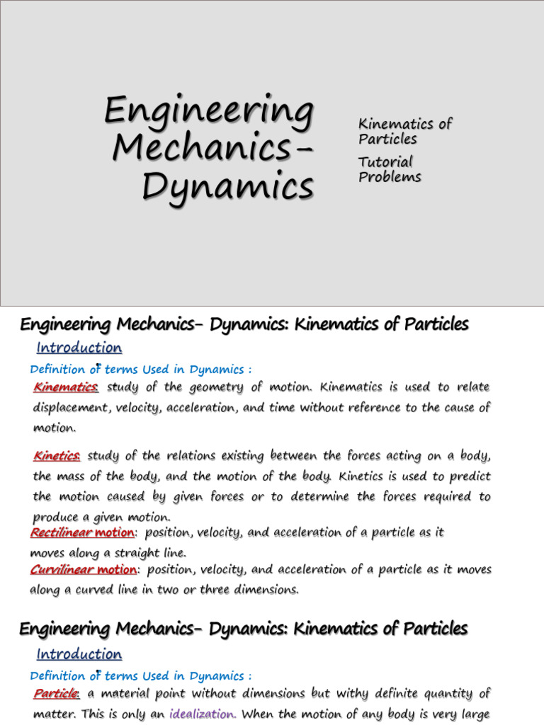 Engineering Mechanics-Introduction-Kinematics of Linear Motion-upto 3-7-2020 | PDF | Kinematics ...