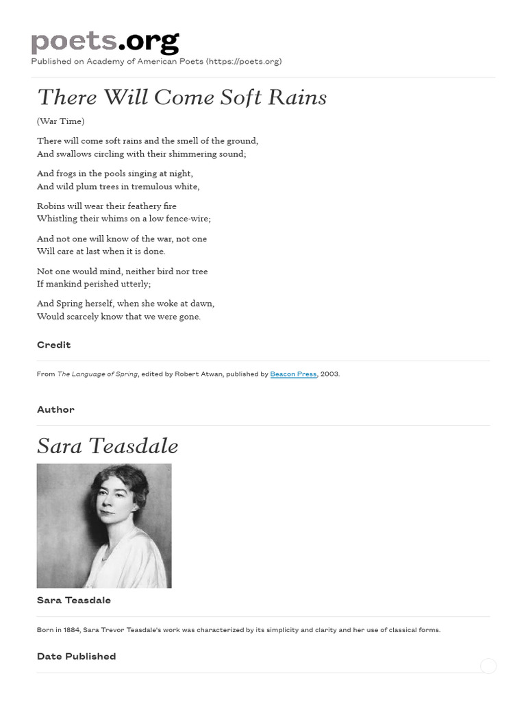 There Will Come Soft Rains by Sara Teasdale - Poems _ Academy of ...