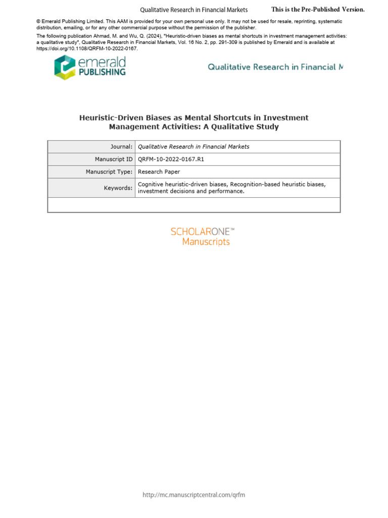 Heuristic Biases in Investment Decisions | PDF | Behavioral Economics ...