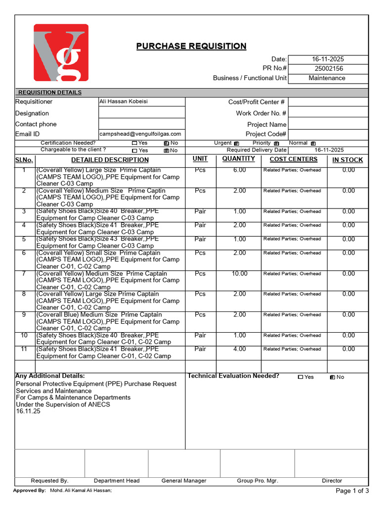 PPE Purchase Requisition Form | PDF | Personal Protective Equipment ...