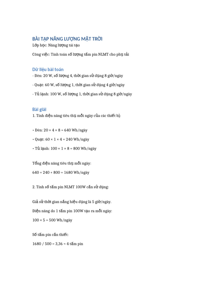 Bai Tap Nang Luong Mat Troi | PDF