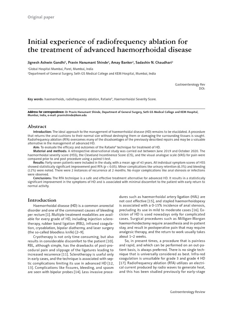 Initial experience of radiofrequency ablation for the treatment of ...
