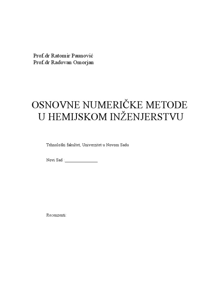 Osnovne Numericke Metode U Hemijskom Inzenjerstvu | PDF