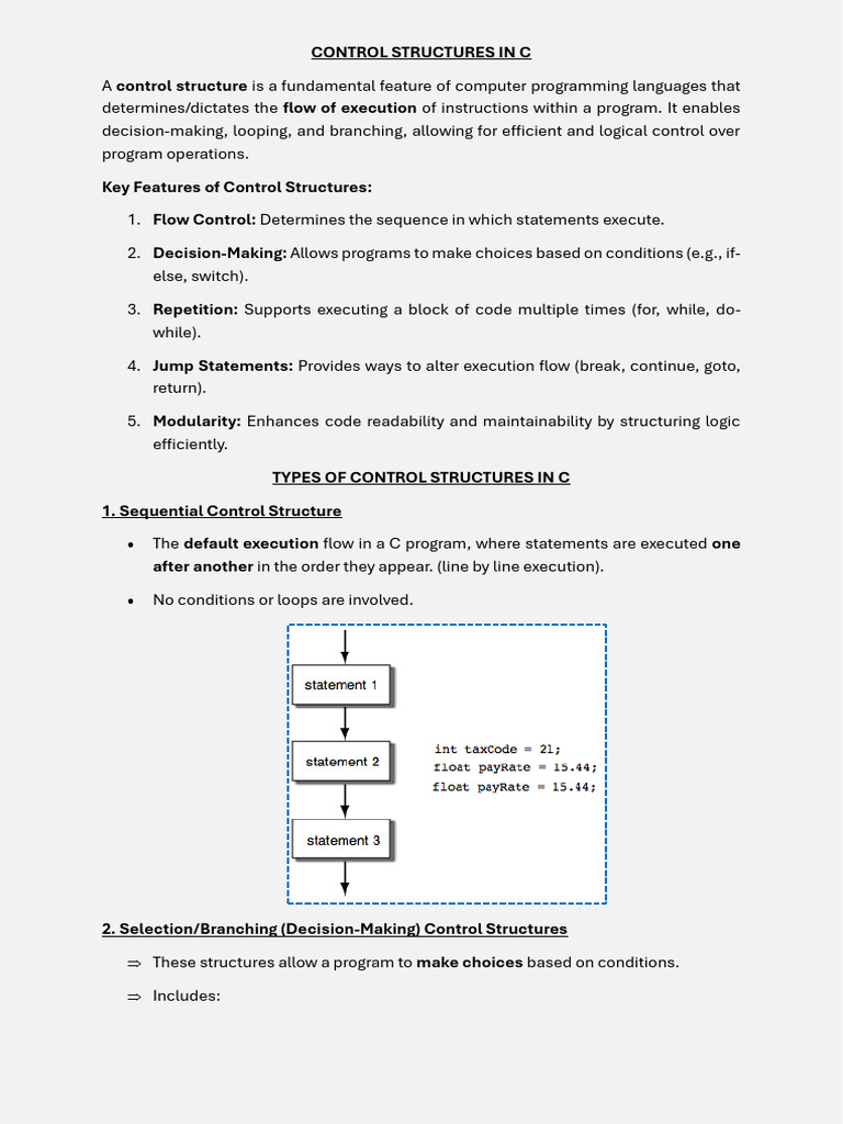 Control Structures in C Programming | PDF | Control Flow | Software ...