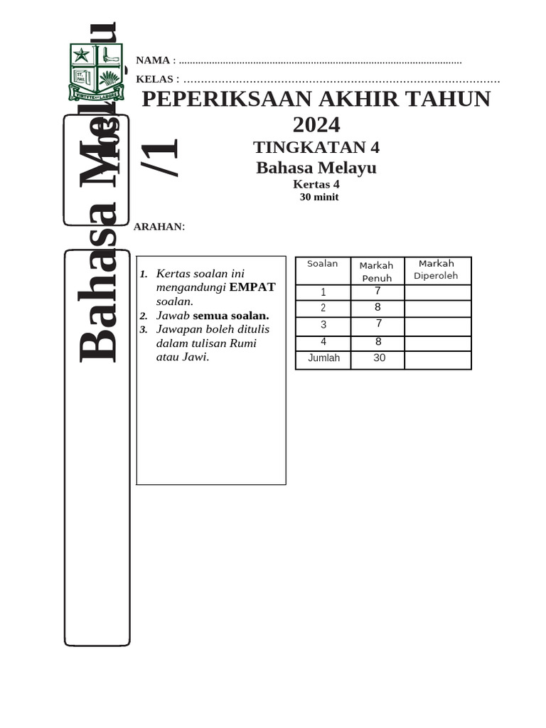 Cover Ujian Bertutur Bm 2024 T4 Ver 2 | PDF