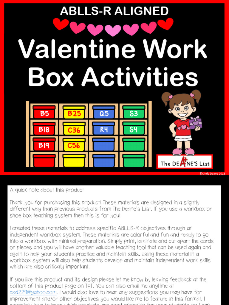 Valentine work box activities | PDF