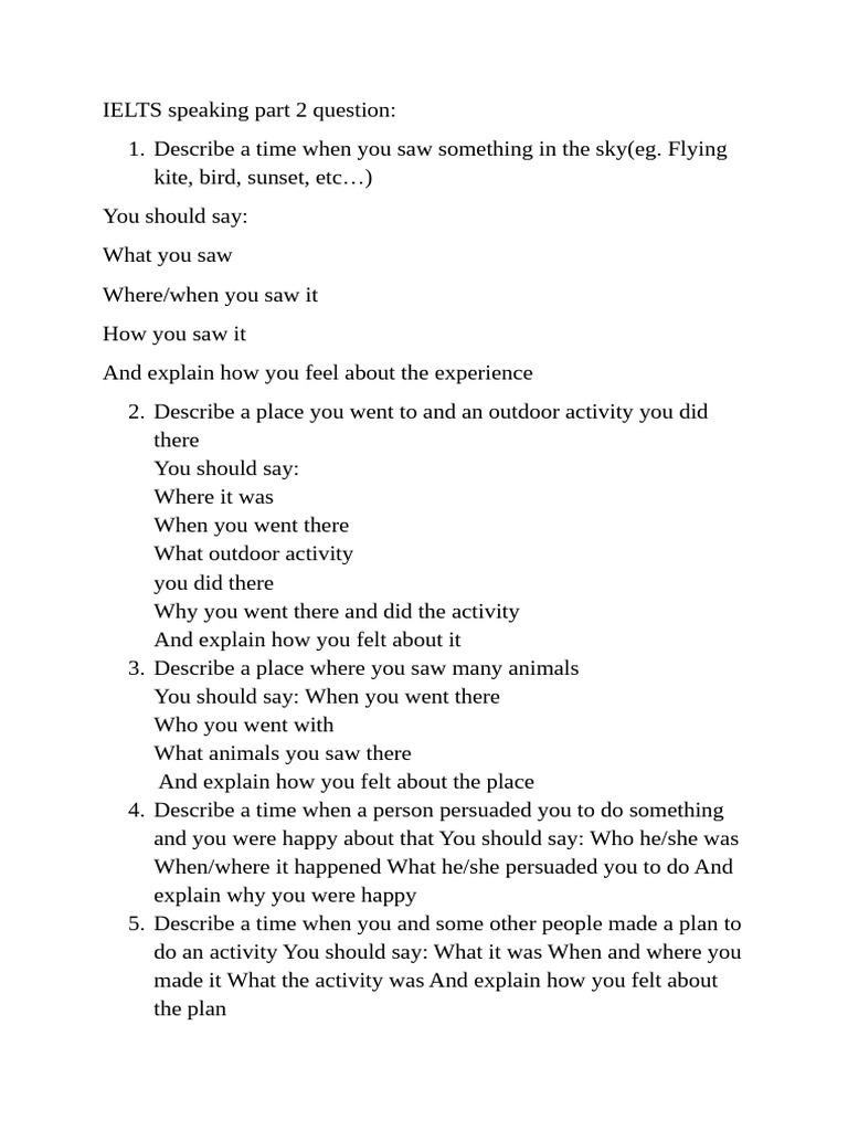 IELTS Speaking Part 2 Topics Guide | PDF