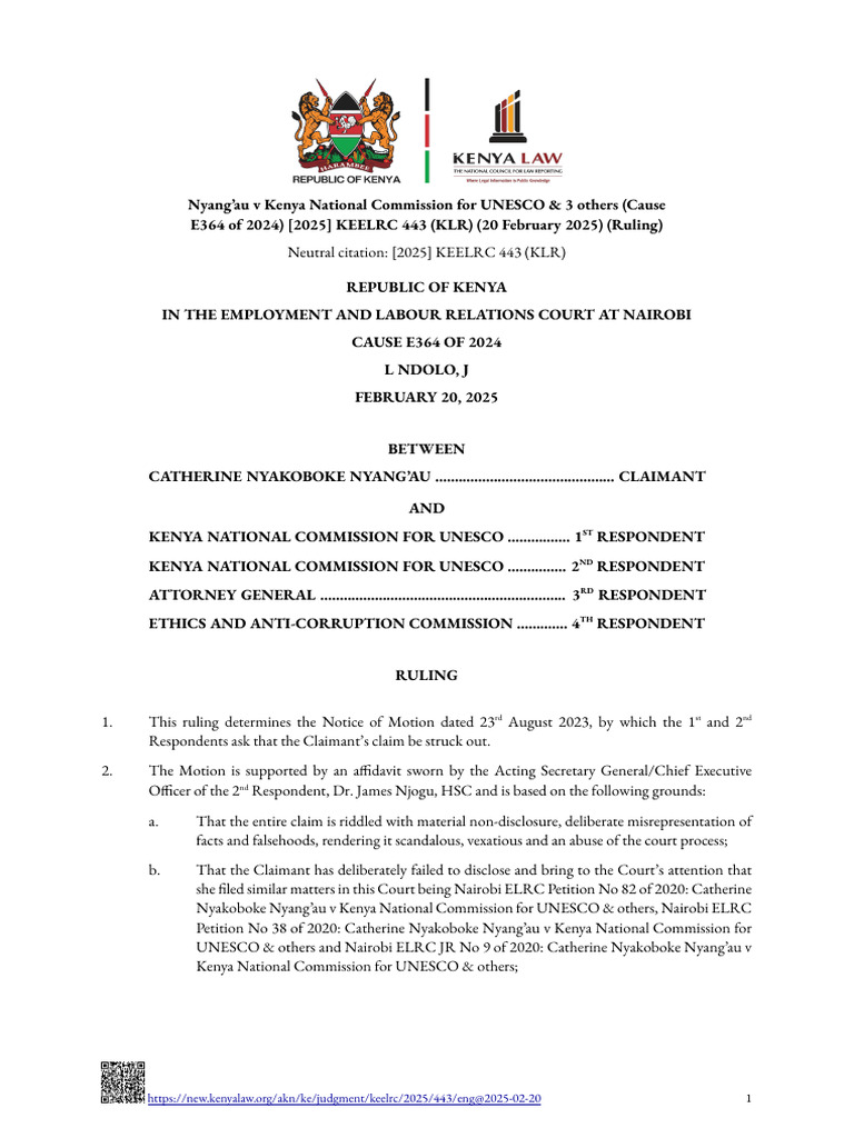 Nyangau v Kenya National Commission for UNESCO 3 Others (Cause ...