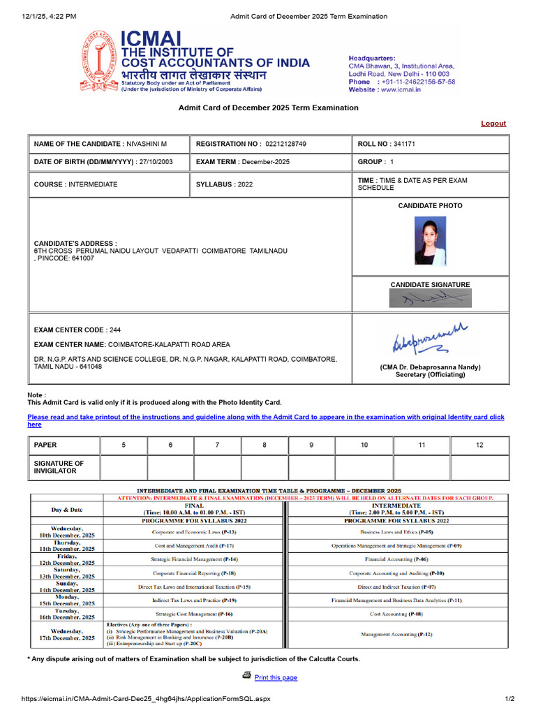December 2025 Exam Admit Card | PDF | Government | Government And ...