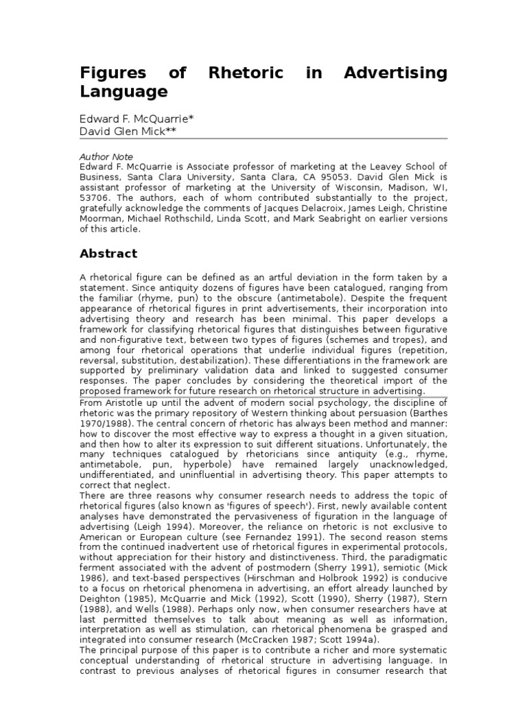 Figures of Rhetoric in Advertising Language | PDF