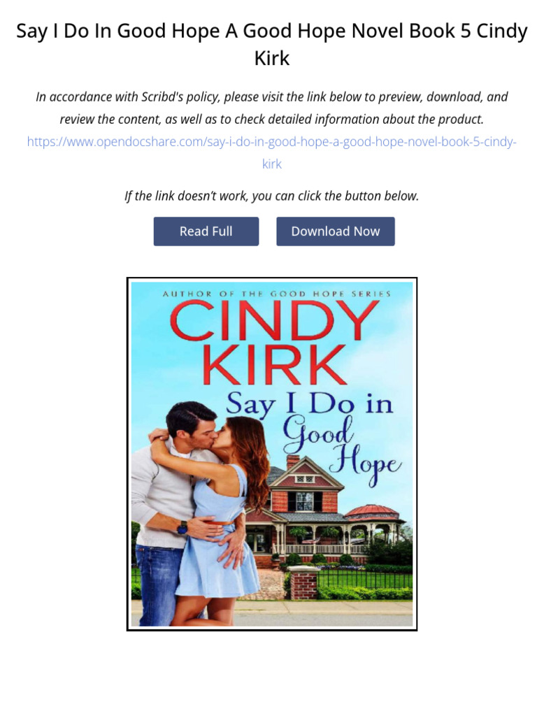 Say I Do In Good Hope A Good Hope Novel Book 5 Cindy Kirk | PDF | Books | Chair