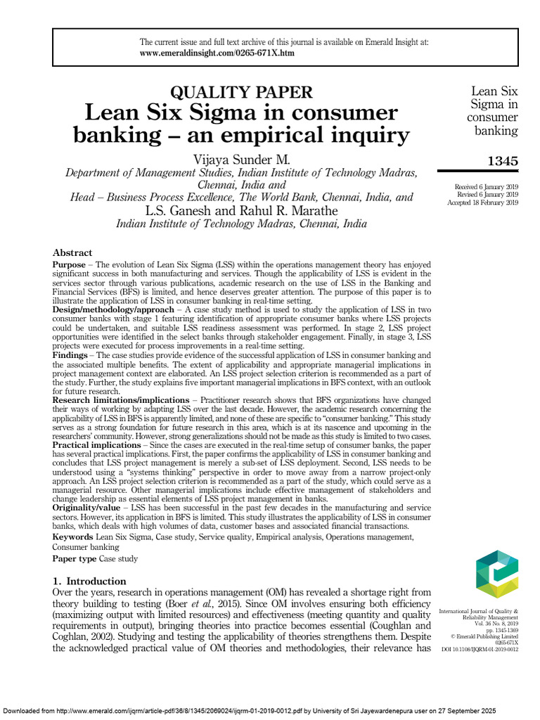 Lean Six Sigma in Consumer Banking | PDF | Six Sigma | Lean Manufacturing