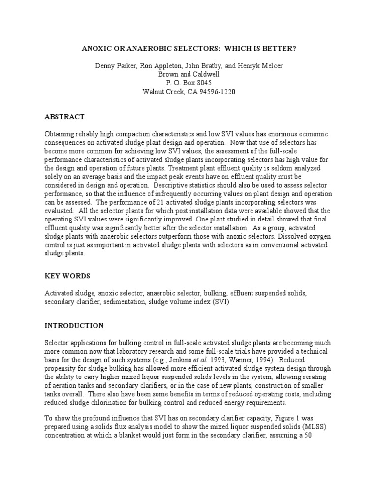 Anaerobic Selectors Outperform Anoxic | PDF | Sewage Treatment ...