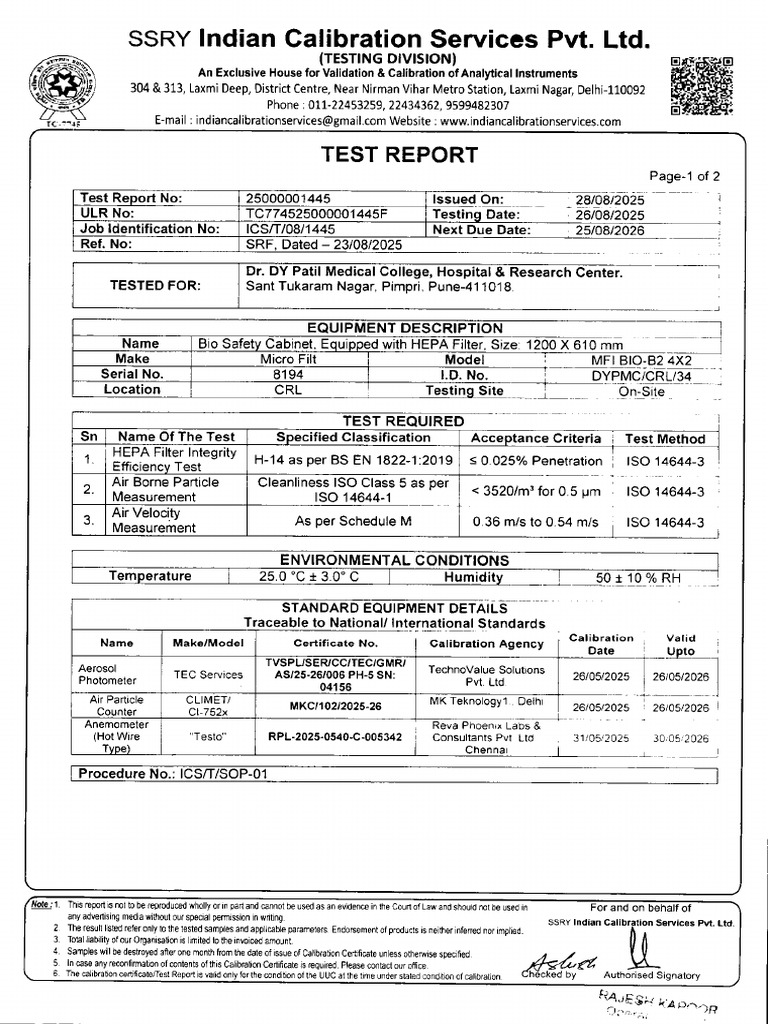 DR DY Patil Pune Test Report | PDF
