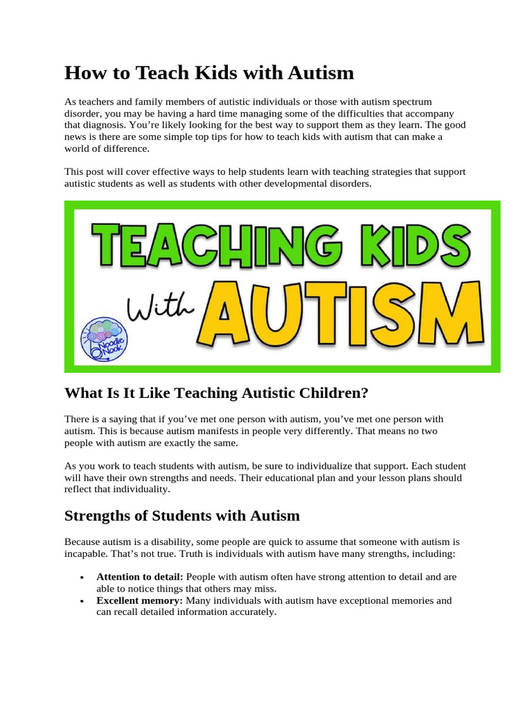 Effective Strategies for Teaching Autism | PDF | Autism | Behavioural ...