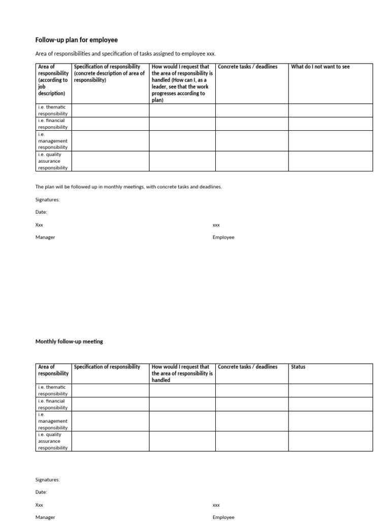 Employee Follow-Up Plan Template | PDF