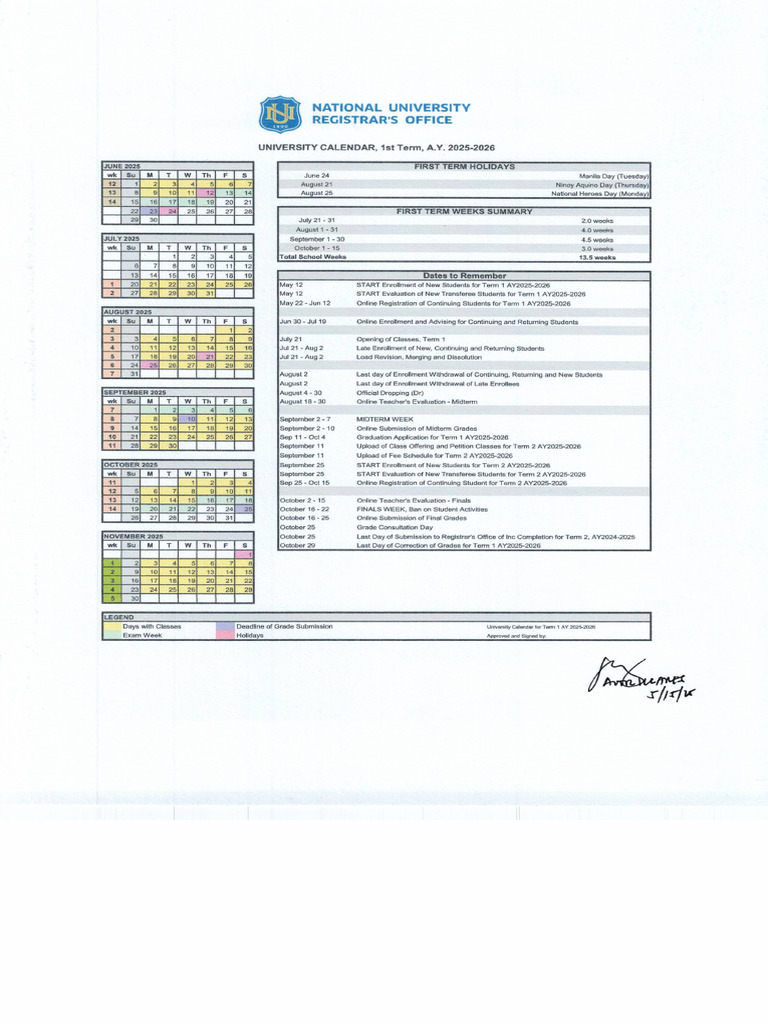University Calendar 1st Term AY 2025 2026 | PDF