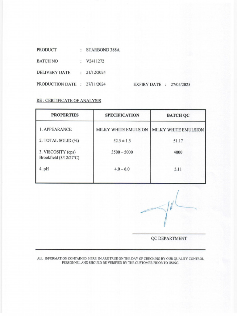 COA kh | PDF | Liquids | Soft Matter
