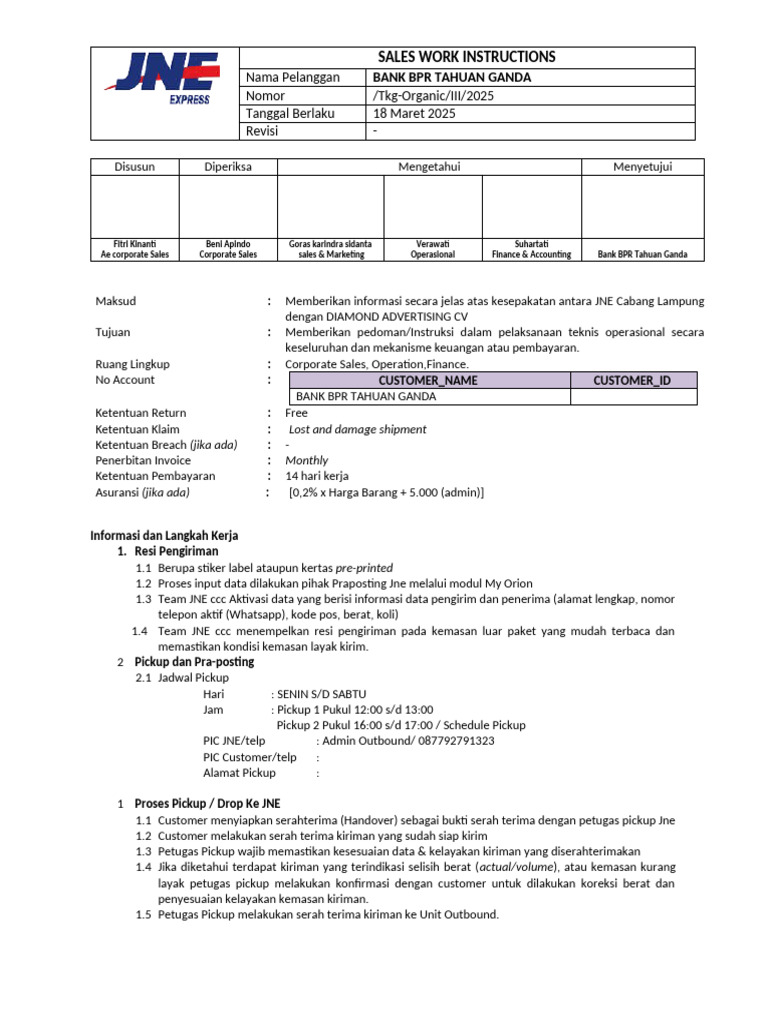 Contoh Work Instruction - Bank BPR Tahuan Ganda | PDF