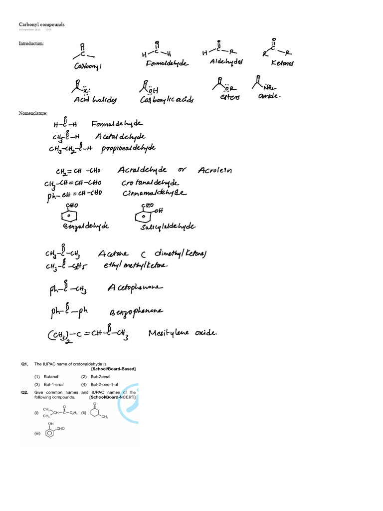 Carbonyl Compounds Class Notes | PDF