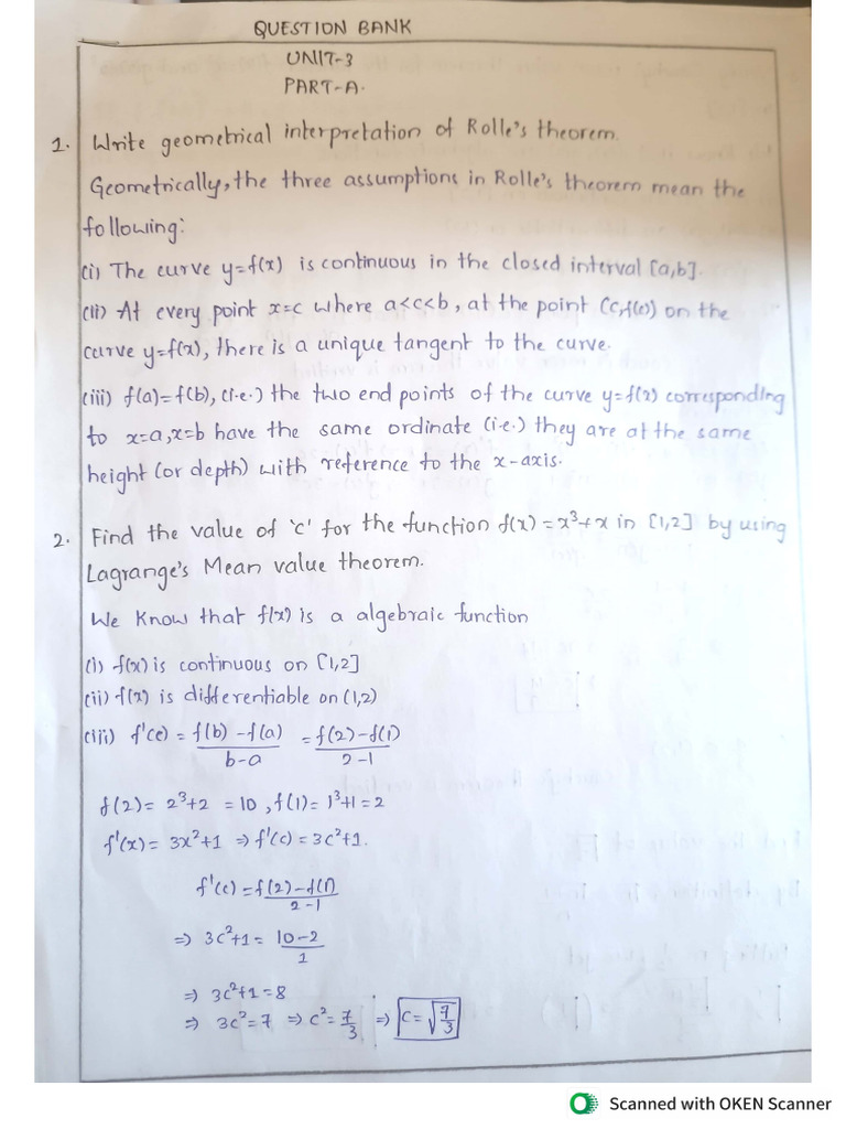 Maths Unit -3 Question Bank | PDF