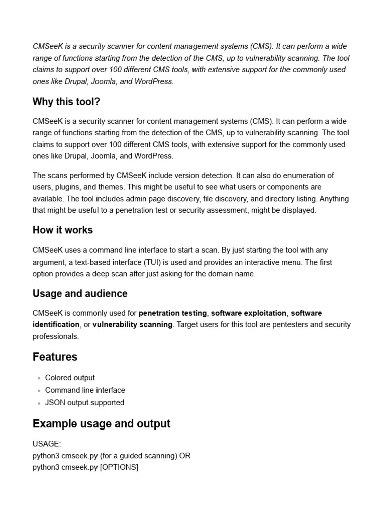 CMSeeK: CMS Security Scanner Tool | PDF | Word Press | Information ...
