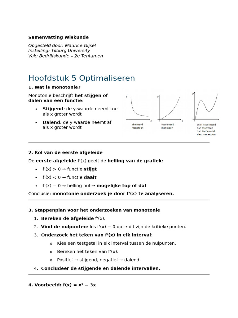 Samenvatting en Formules WISKUNDE TENTAMEN #2 | PDF