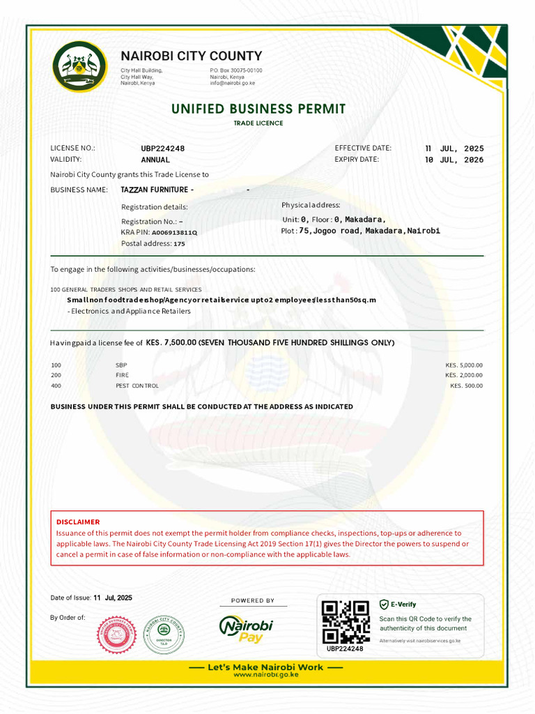 Nairobi Unified Business Permit Details | PDF