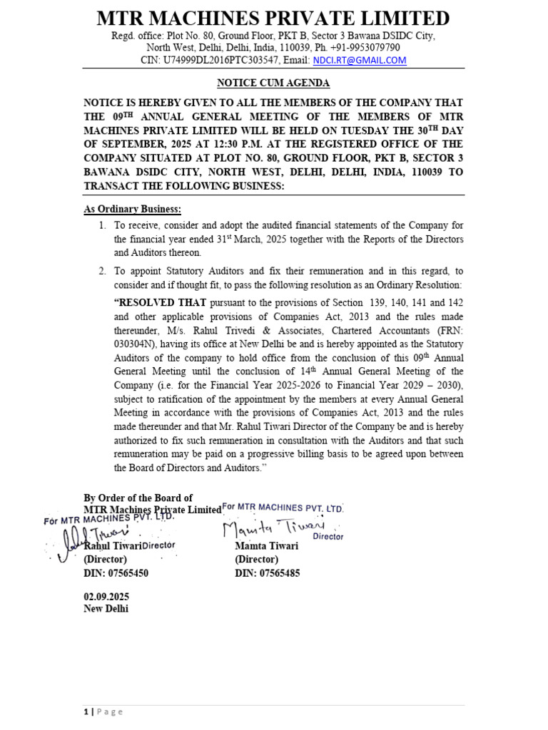 6. MTR_Notice & DR_2025(1) | PDF | Audit | Expense