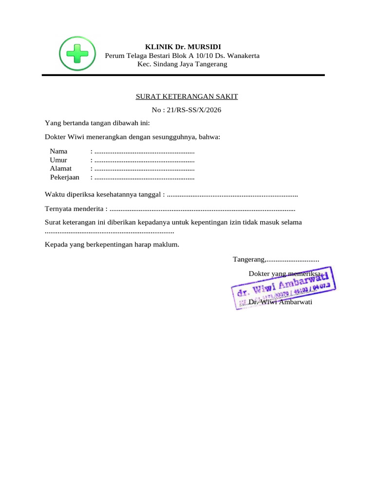 Surat Keterangan Sakit Klinik Dr. Mursidi | PDF