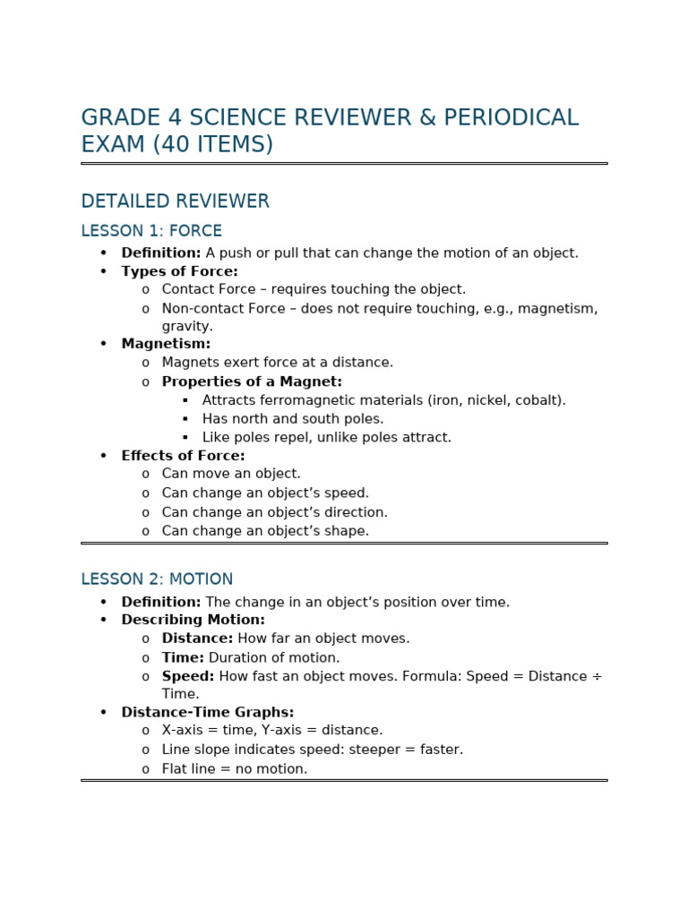 Grade 4 Science Review: Force, Motion, Energy | PDF | Force | Magnet