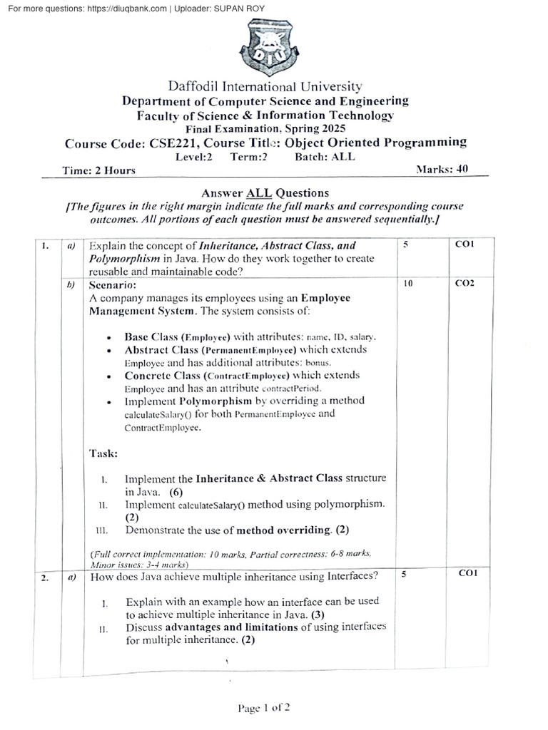 Java OOP Concepts Exam Guide | PDF | Inheritance (Object Oriented ...