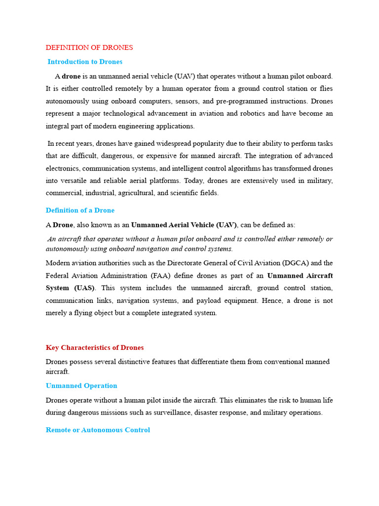 1.1 DEFINITION OF DRONES | PDF | Unmanned Aerial Vehicle | Aviation