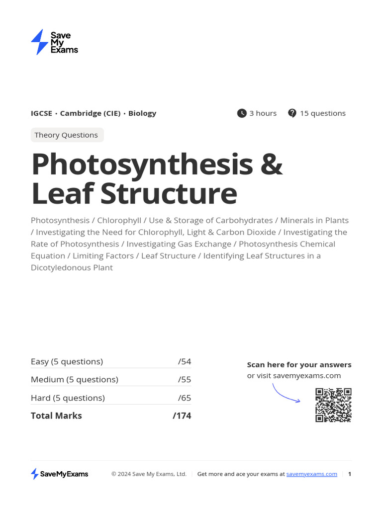 6 1 Photosynthesis and Leaf Structure Theory | PDF | Photosynthesis | Leaf