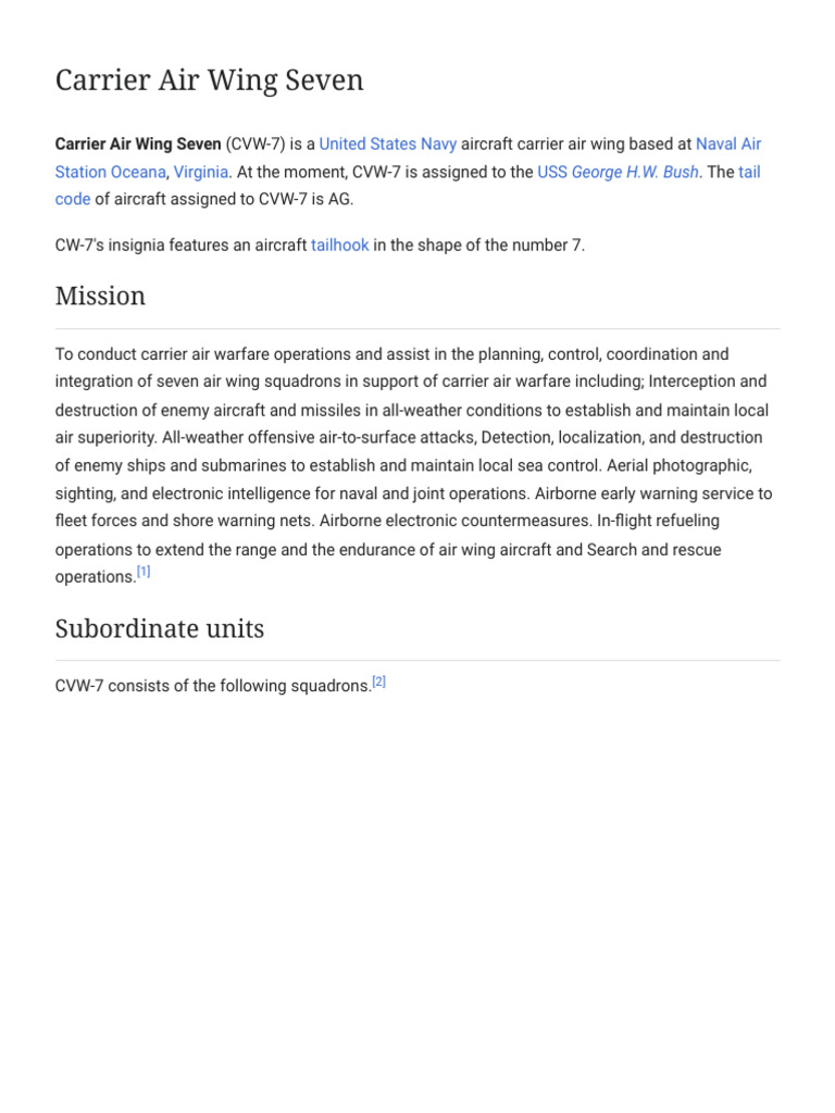 Carrier Air Wing Seven | PDF | Military Of The United States | Military