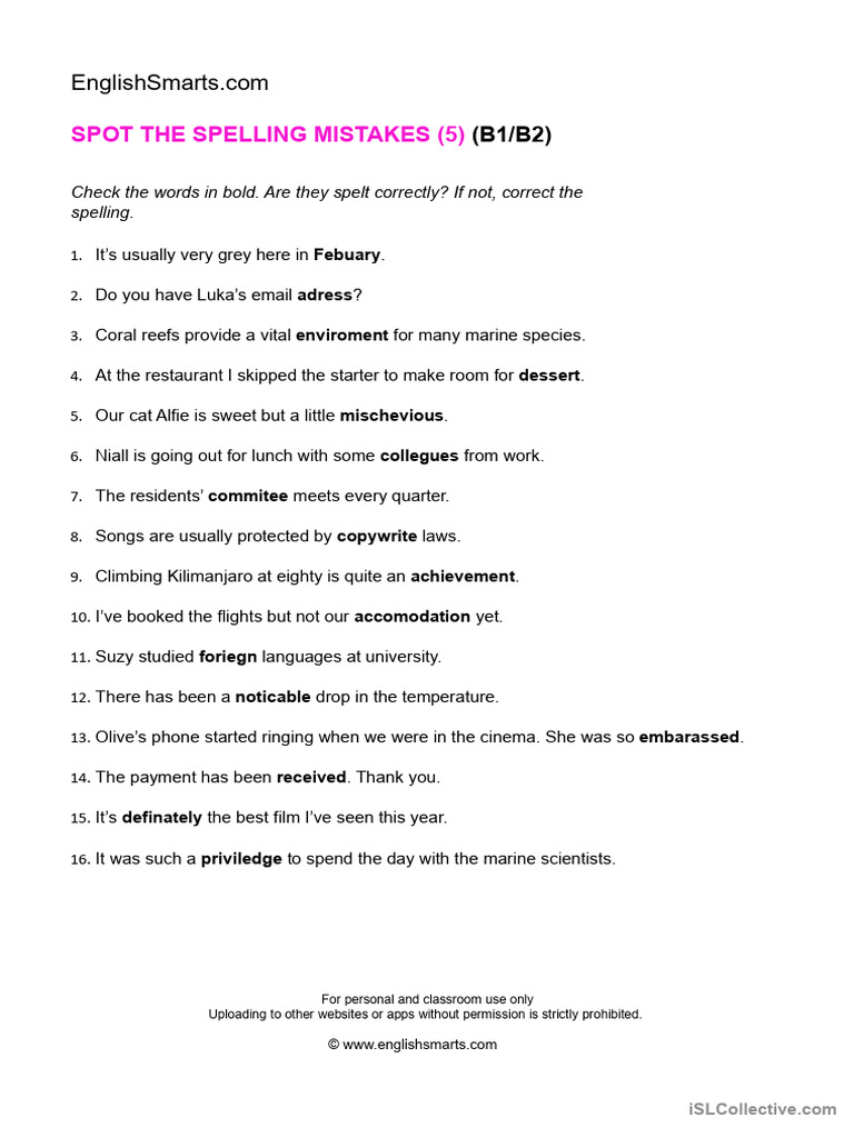 Spot the Spelling Mistakes (5) | PDF