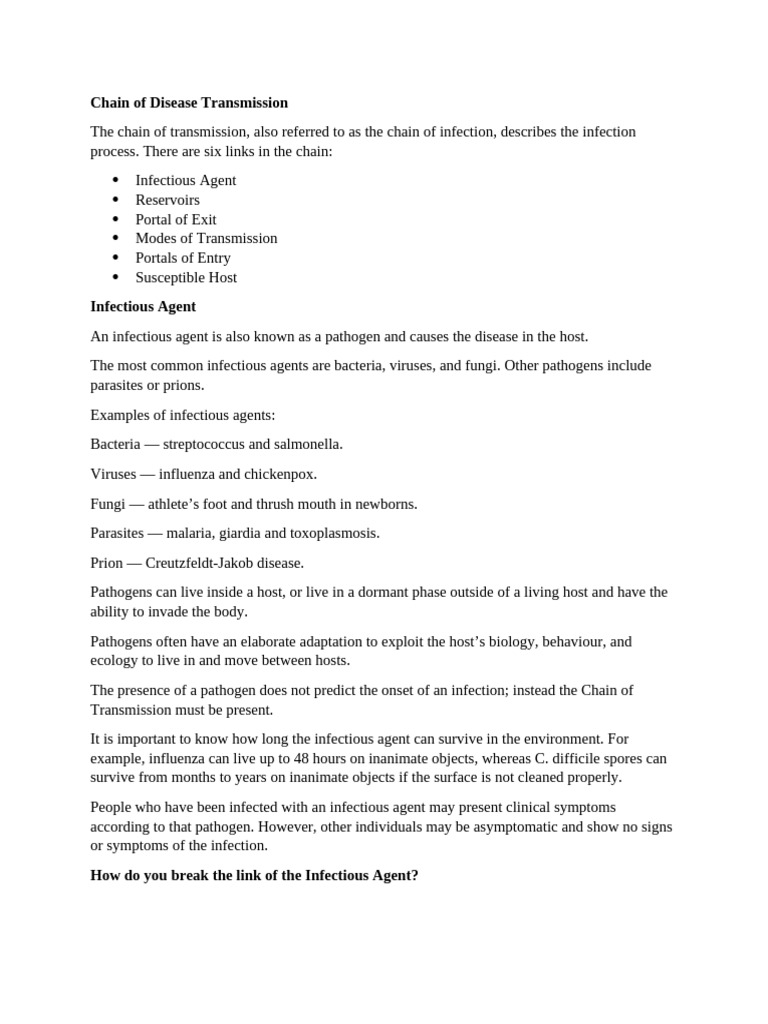 Chain of Disease Transmission | PDF | Infection | Pathogen