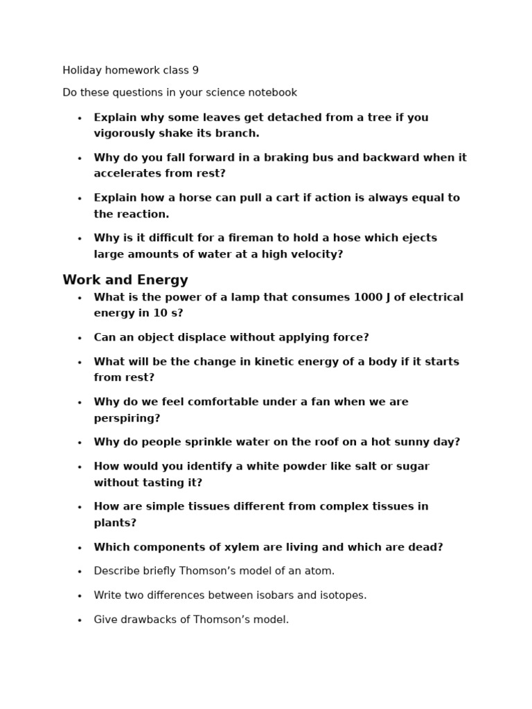 9th Science HHW | PDF