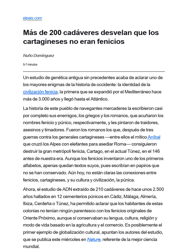 Más de 200 Cadáveres Desvelan Que Los Cartagineses No Eran Fenicios ...
