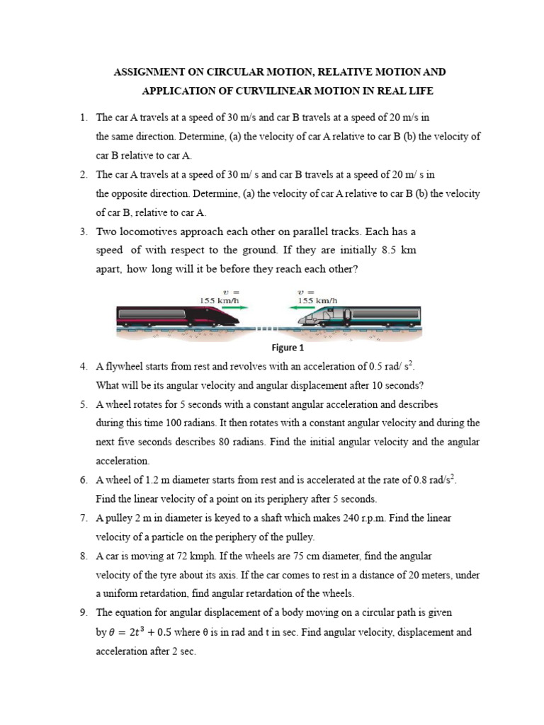 Assignment on Circular Motion, Relative Motion, Application of ...