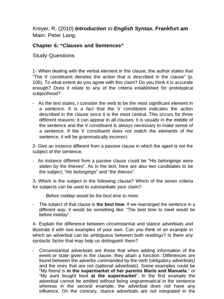 Second Reading - Ruth Fuentes Fernández | PDF | Clause | Subject (Grammar)
